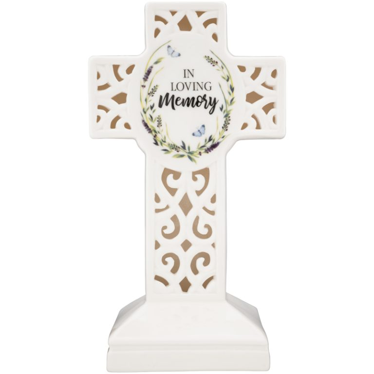 In Loving Memory Porcelain Cross – Vine + Branch Florist